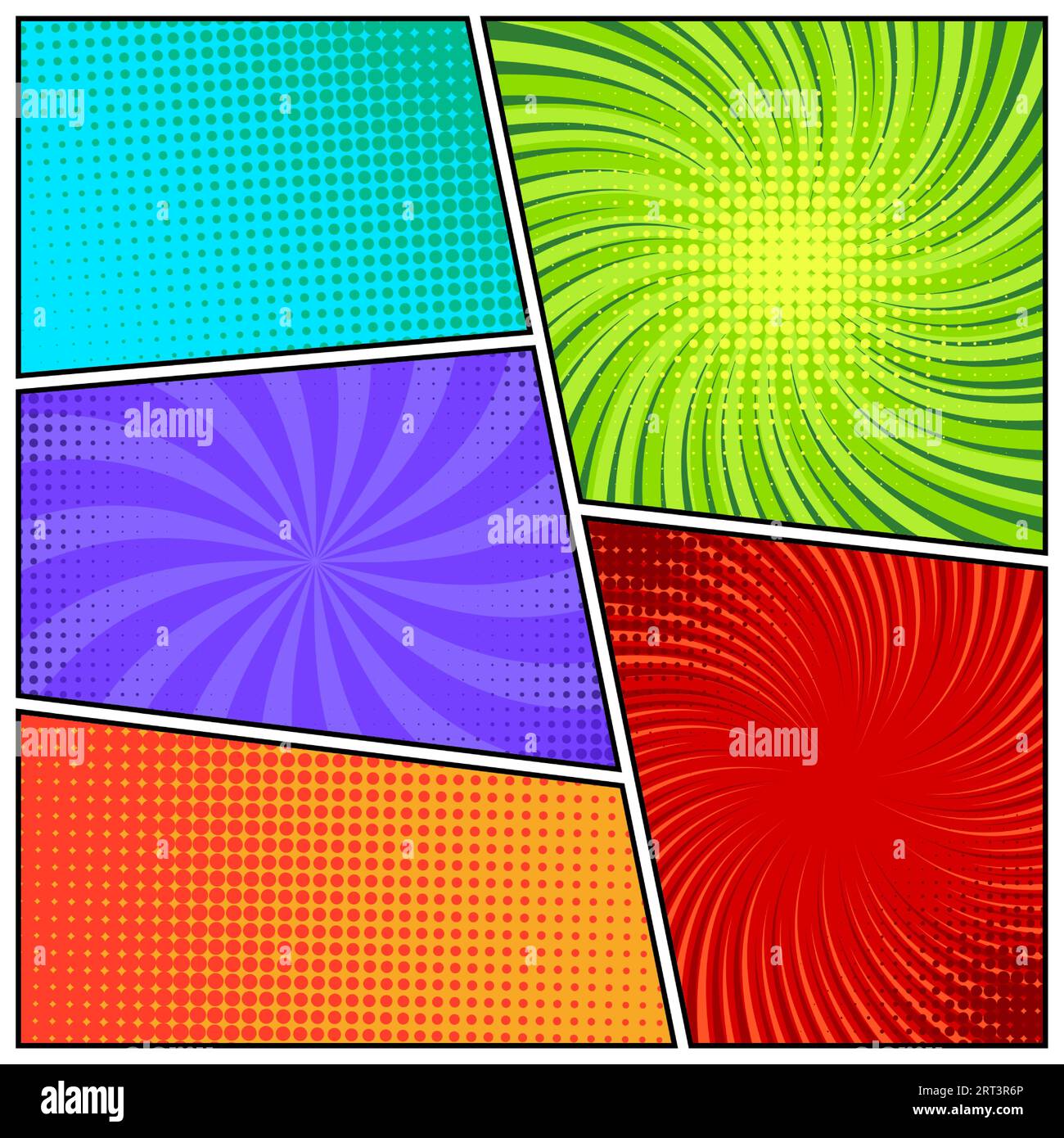 Colorful twisted comic book radial rays, lines. Comics background with ...