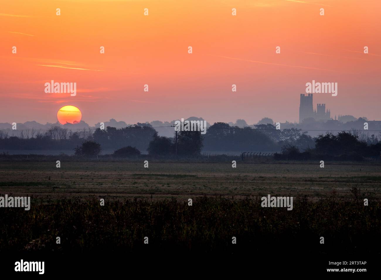 Ely Cathedral and the fen at surise, Ely, Cambridgeshire, England, 10th ...