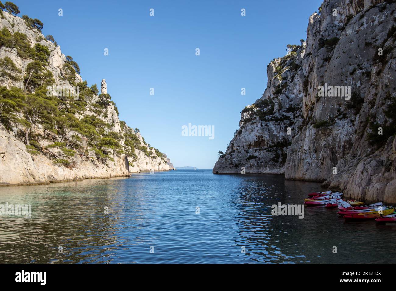 Kayaking to the Calanques fjords on the Mediterranean sea near Cassis ...