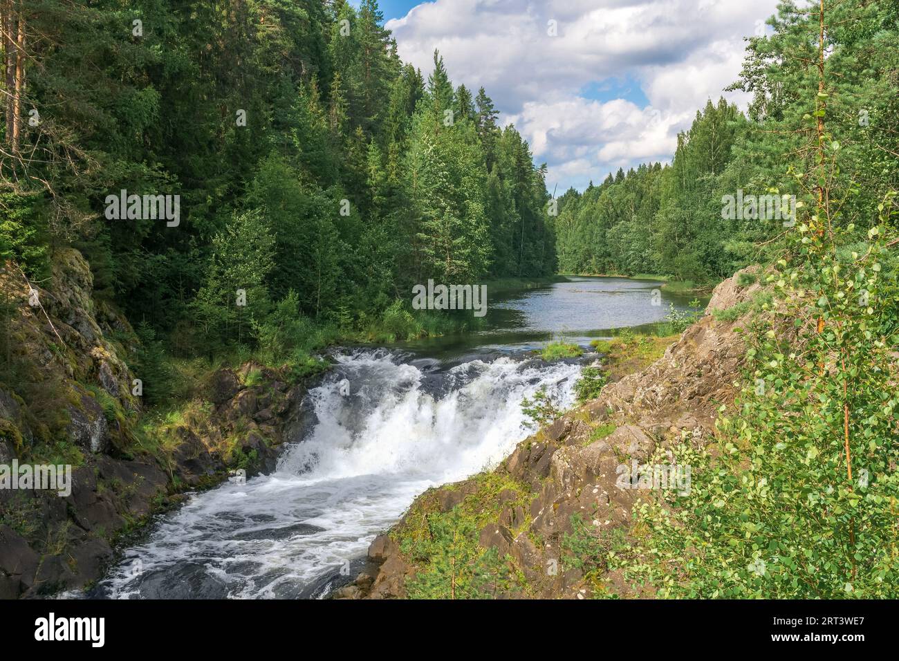 natural landscape with a clear waterfall on a forest water Stock Photo ...
