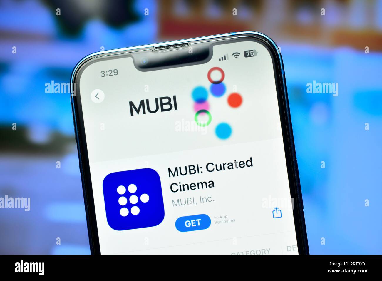 New Delhi, India 10 September 2023:- Closeup of MUBI app on iphone is curated cinema application ...