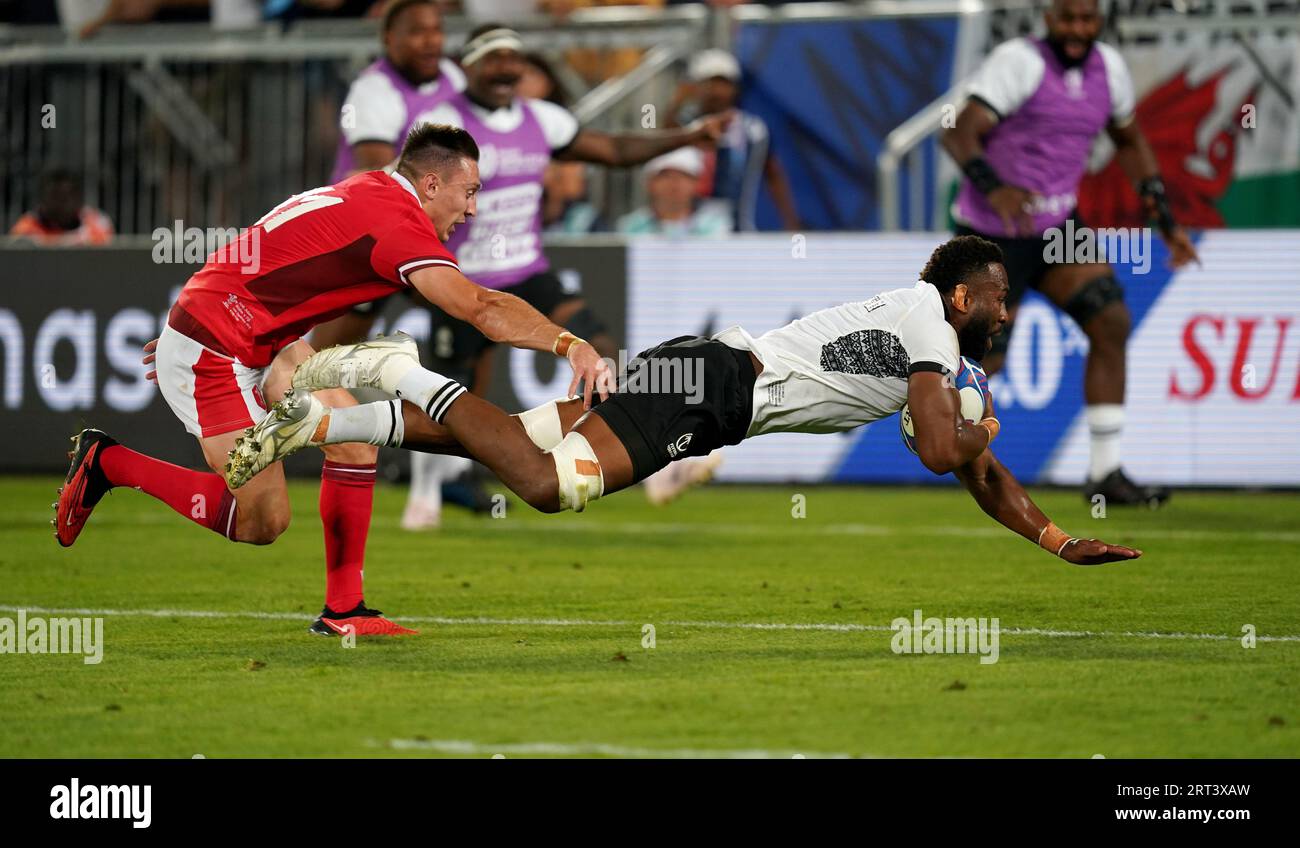 Fiji's Lekima Tagitagivalu scores their second try during the 2023 ...