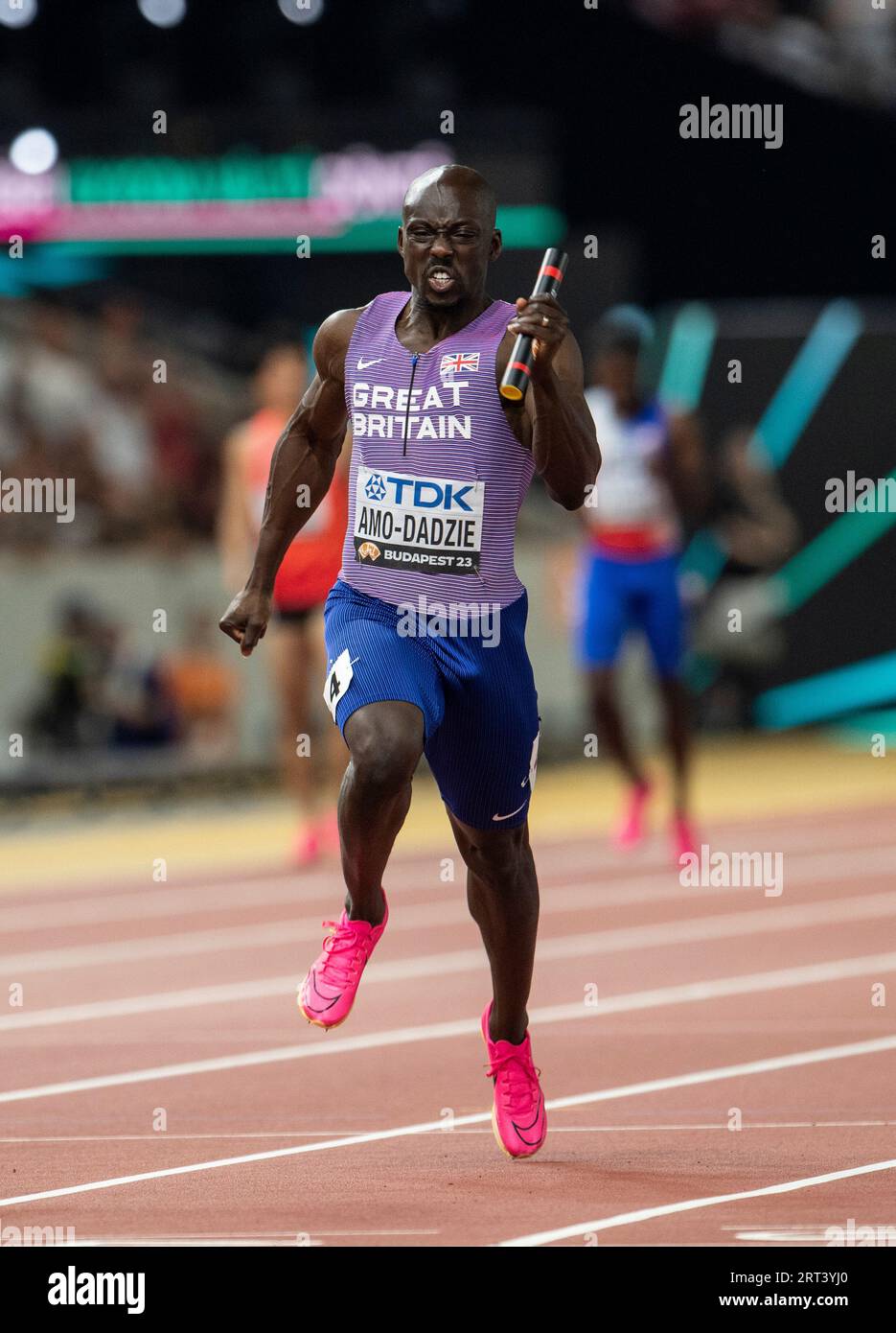Eugene Amo-Dadzie of GB & NI competing in the 4x100m relay on day eight ...