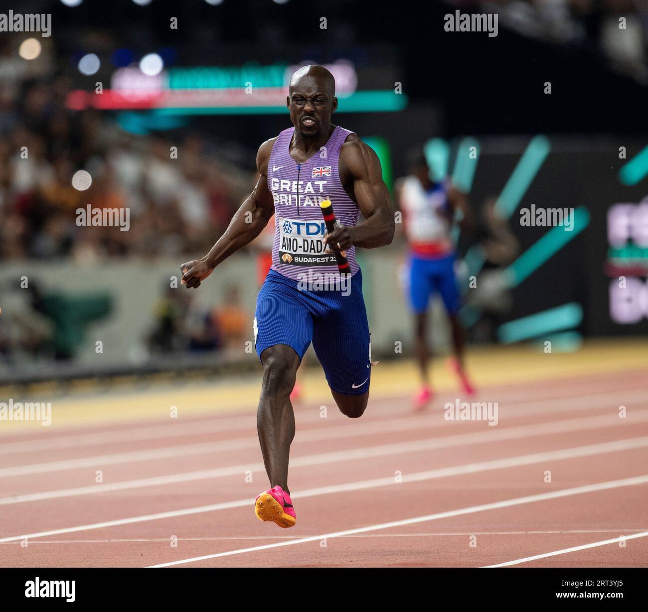 Eugene Amo-Dadzie of GB & NI competing in the 4x100m relay on day eight ...