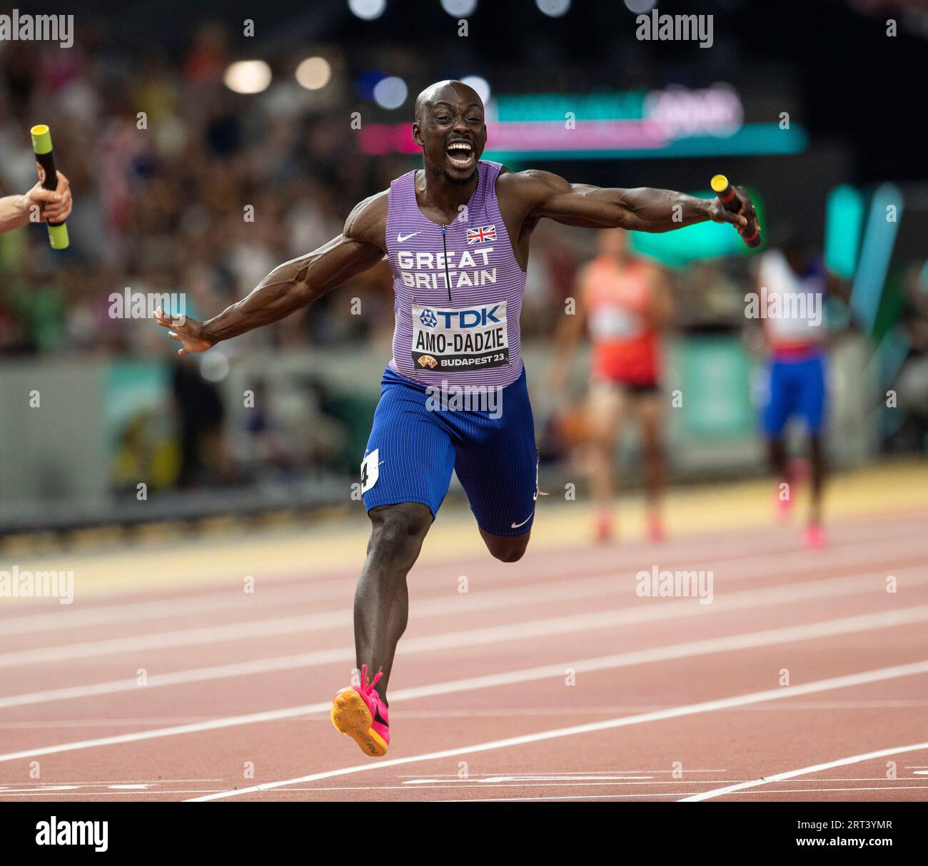 Eugene Amo-Dadzie of GB & NI competing in the 4x100m relay on day eight ...