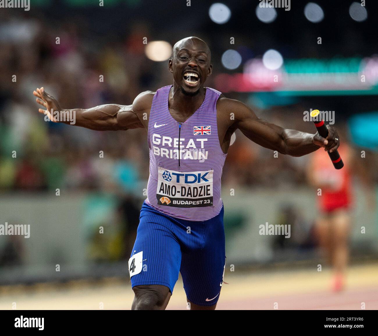 Eugene Amo-Dadzie of GB & NI competing in the 4x100m relay on day eight ...