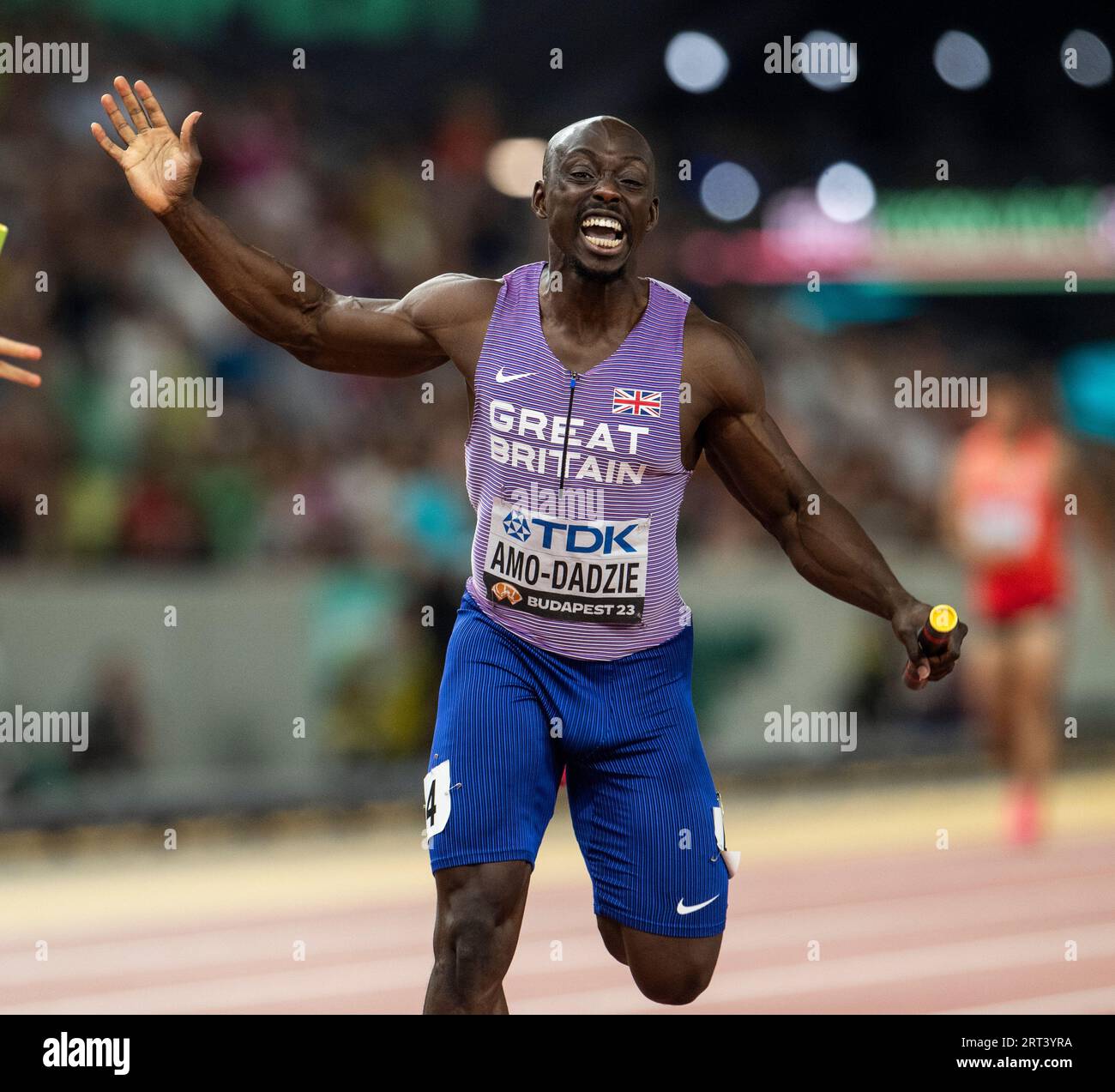 Eugene Amo-Dadzie of GB & NI competing in the 4x100m relay on day eight ...