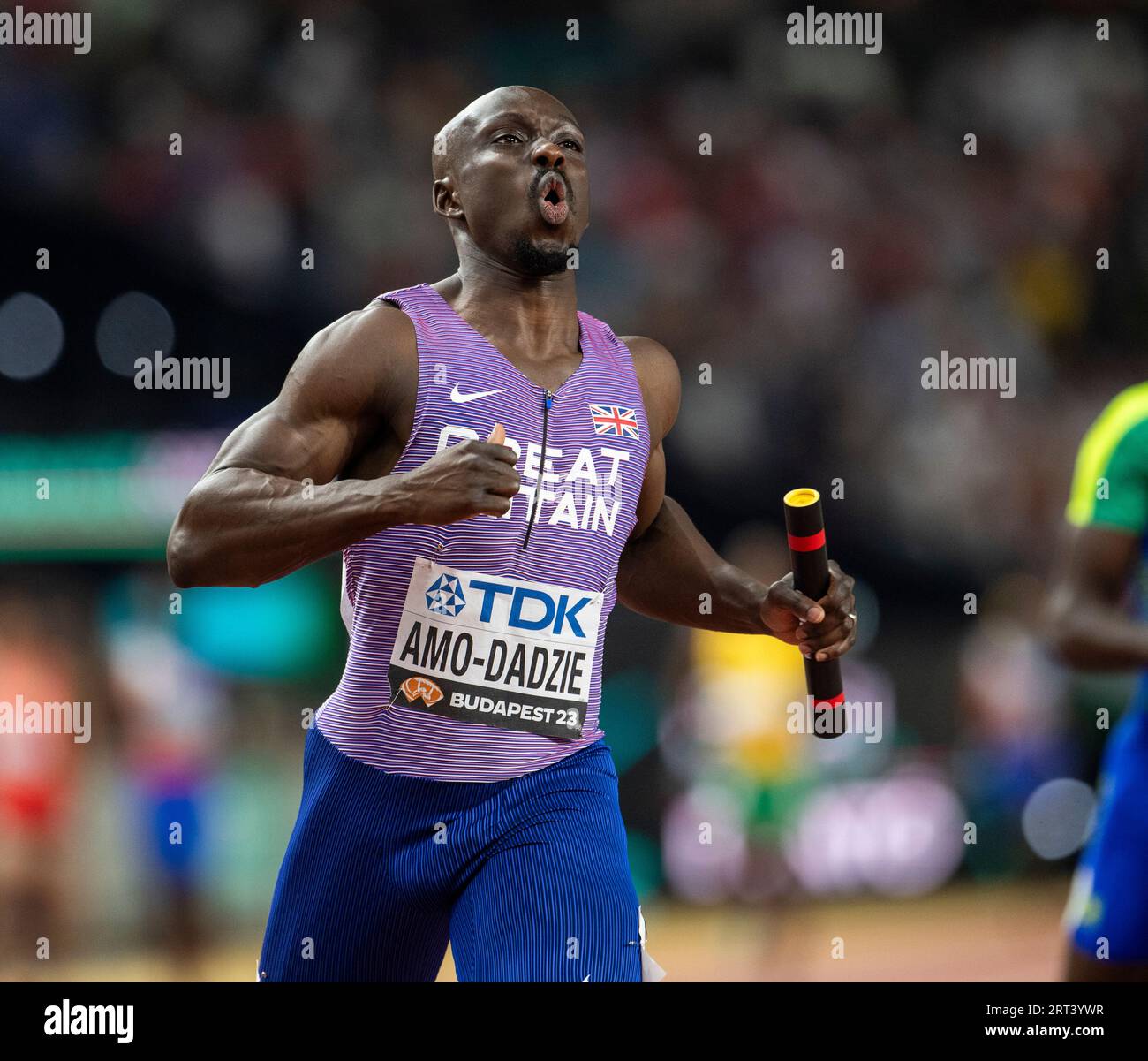 Eugene Amo-Dadzie of GB & NI competing in the 4x100m relay on day eight ...