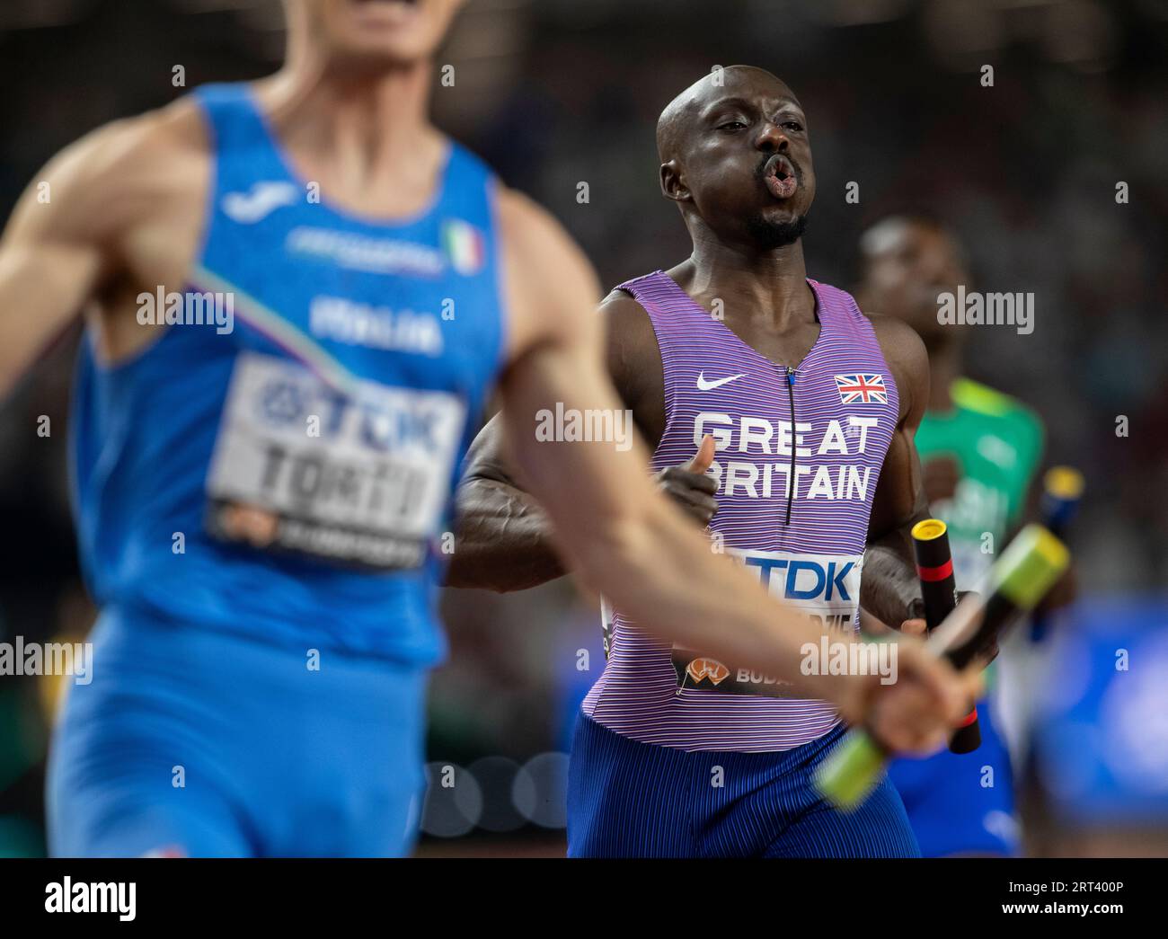 Eugene Amo-Dadzie of GB & NI competing in the 4x100m relay on day eight ...