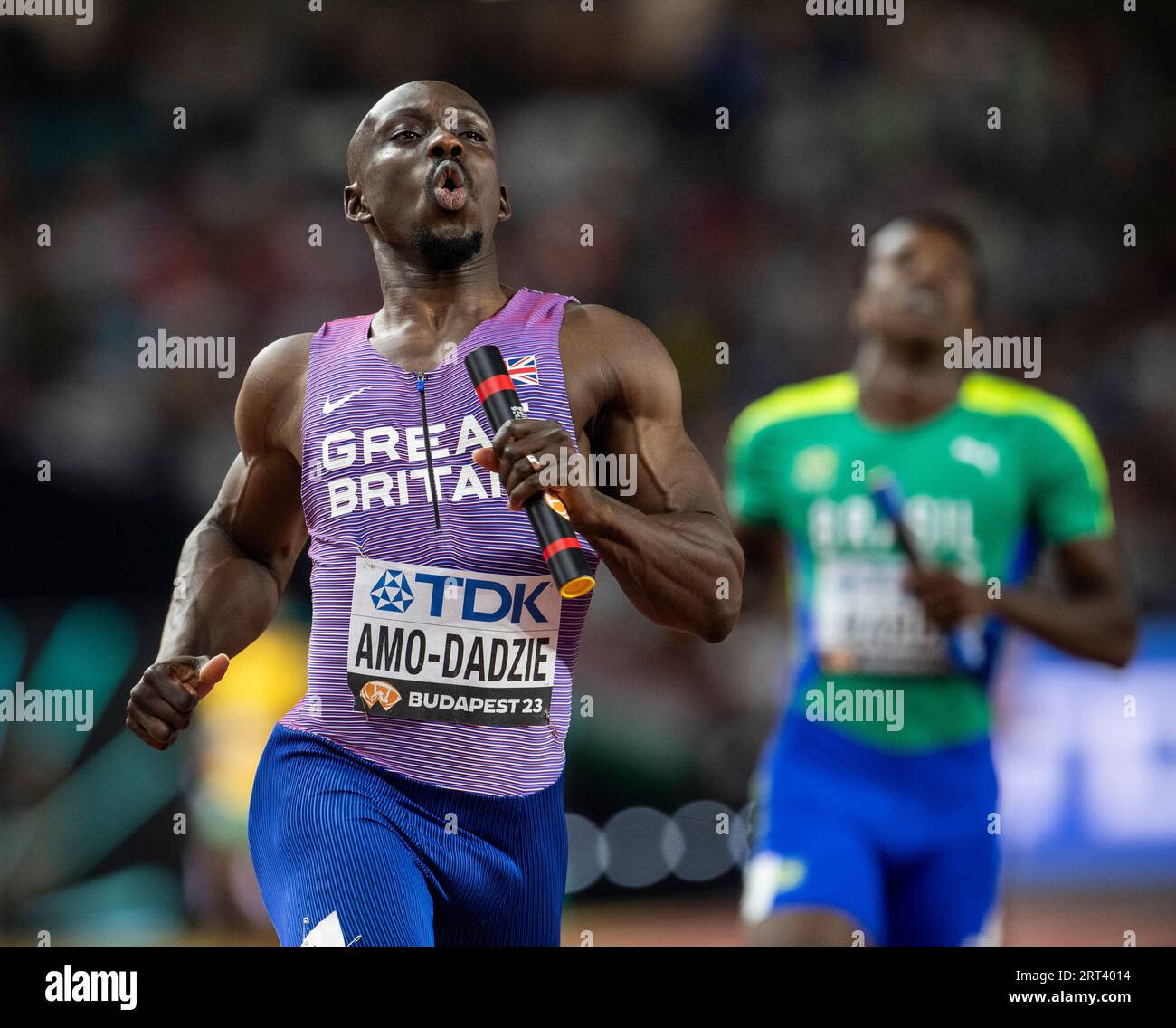 Eugene Amo-Dadzie of GB & NI competing in the 4x100m relay on day eight ...