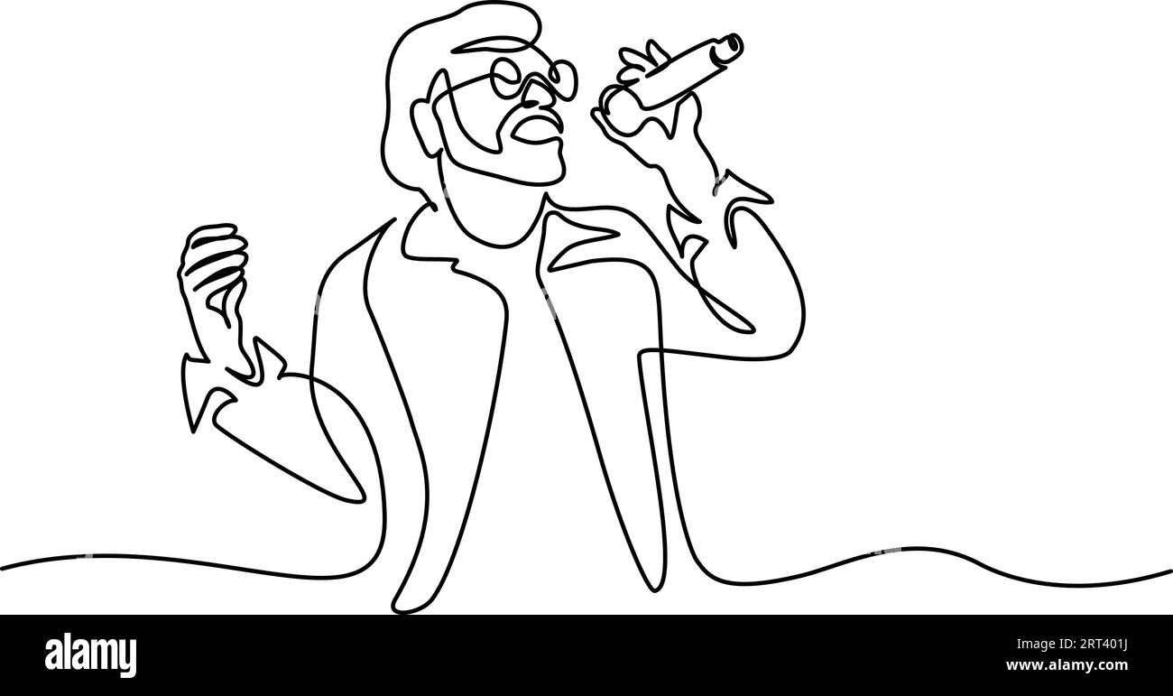 Man singing use microphone. Talented singer. Continuous one line art ...