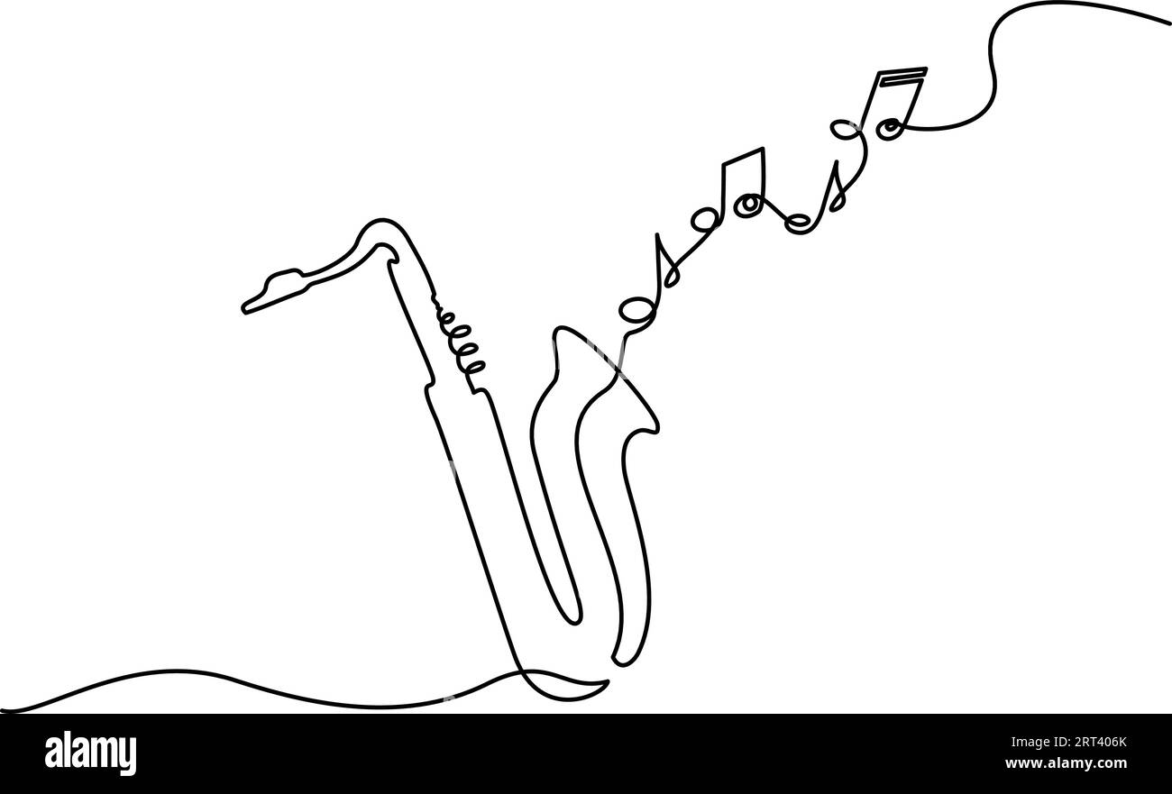 Beautiful Saxophone with music notes One Line Stroke. Continuous one ...