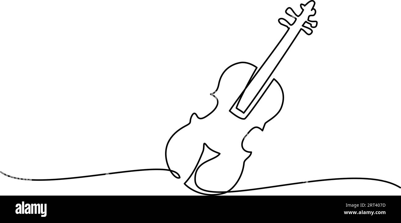 Violin musical instrument. Continuous one line drawing. Vector ...