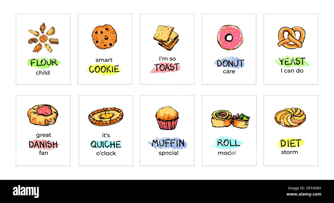 Colorful bread and bakery fun pun set Stock Vector Image & Art - Alamy