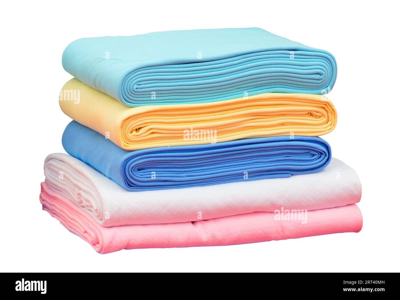 Colorful folded towels stack isolated on a white background Stock Photo ...