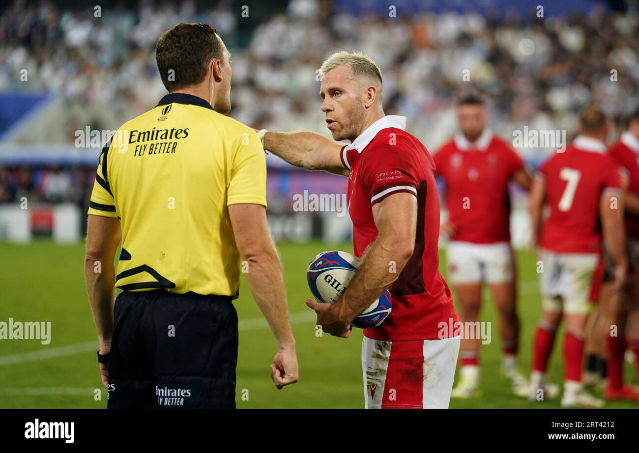 Wales' Gareth Davies complains to referee Matthew Carley after a high ...