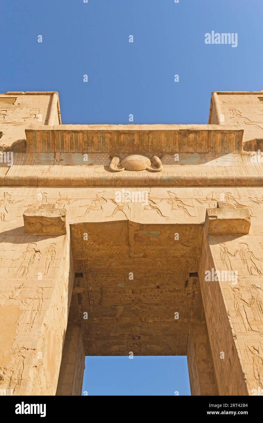 Entrance to the ancient Egyptian temple of Horus in Edfu. Egypt ...