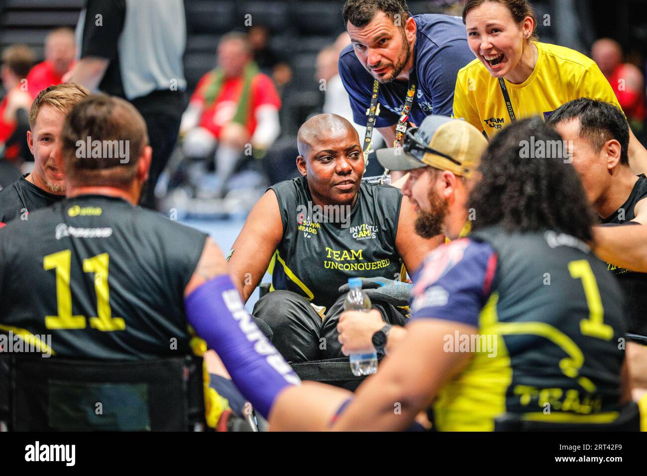 Düsseldorf, Germany. 10th Sep, 2023. Team Unconquered huddle together ...