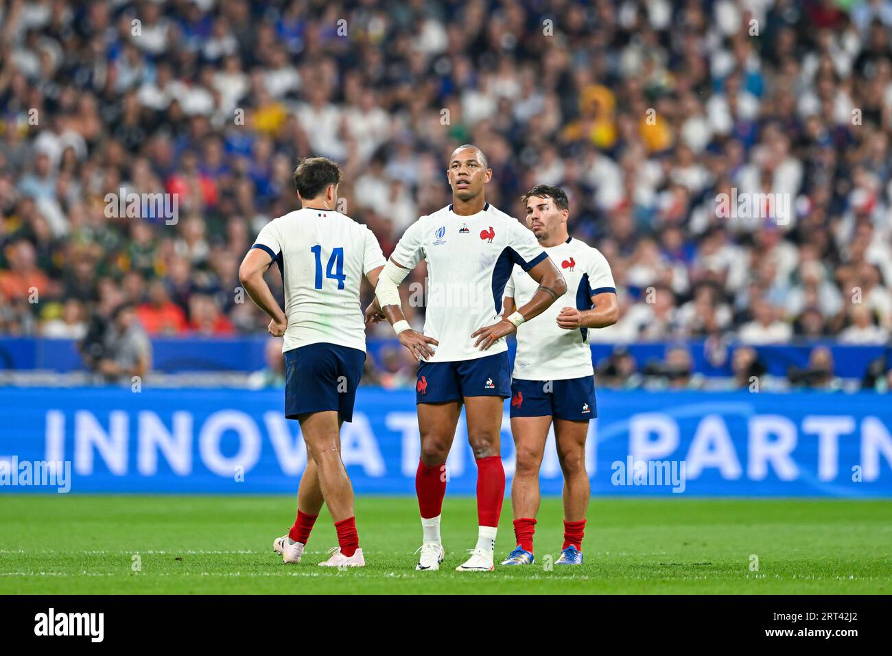 Gael Fickou Antoine Dupont and Damian Penaud during the Rugby World Cup ...