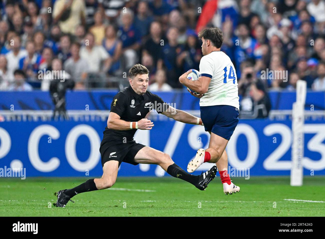 Beauden Barrett and Damian Penaud during the Rugby World Cup RWC 2023 ...
