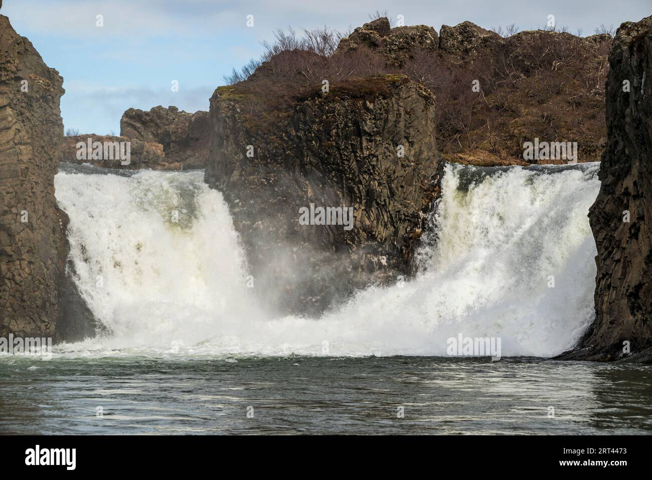 Close-up of the mighty Hjálparfoss waterfall in Þjórsárdalur valley ...