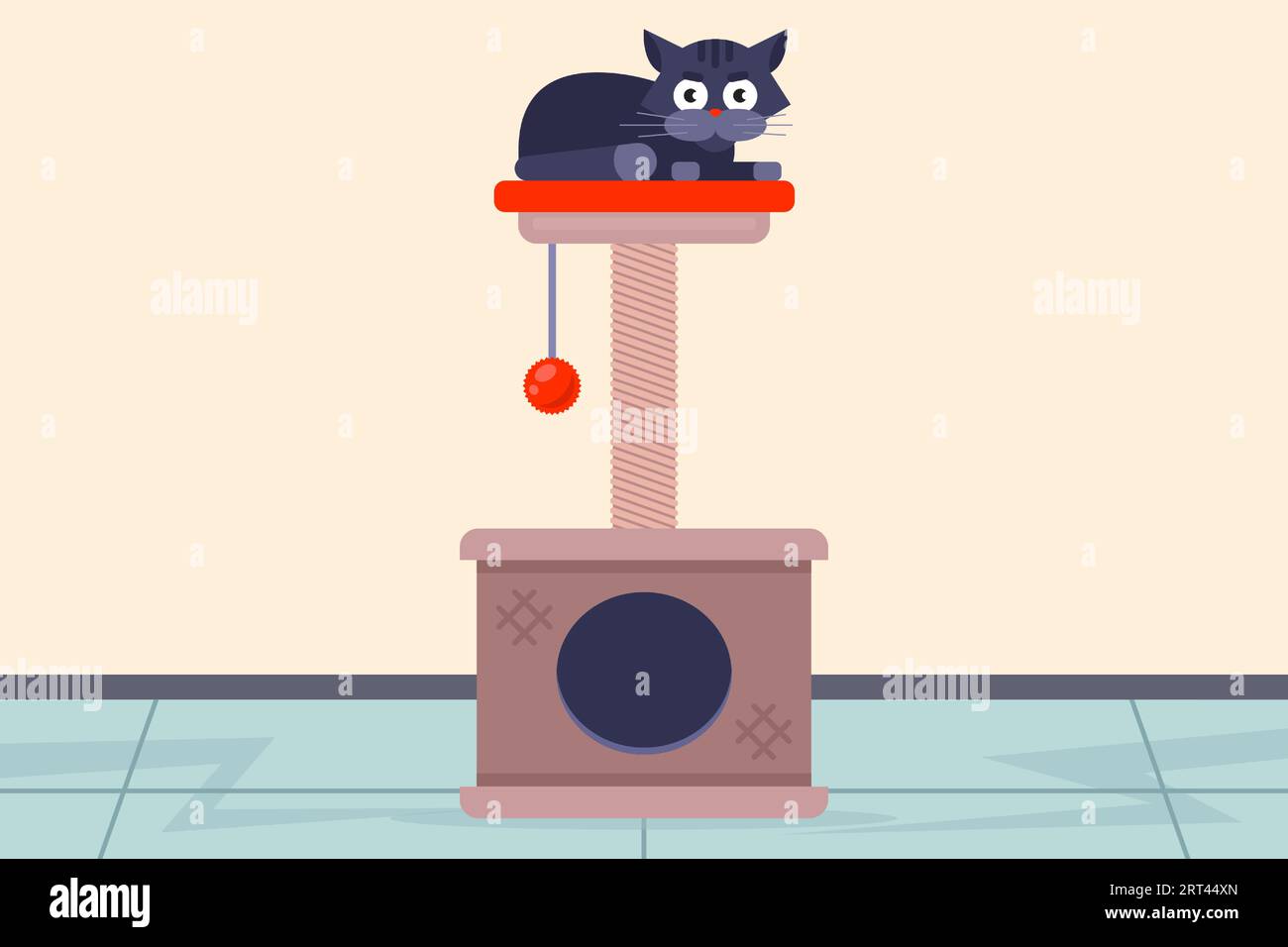 scratching post in the apartment. cat toy. flat vector illustration ...