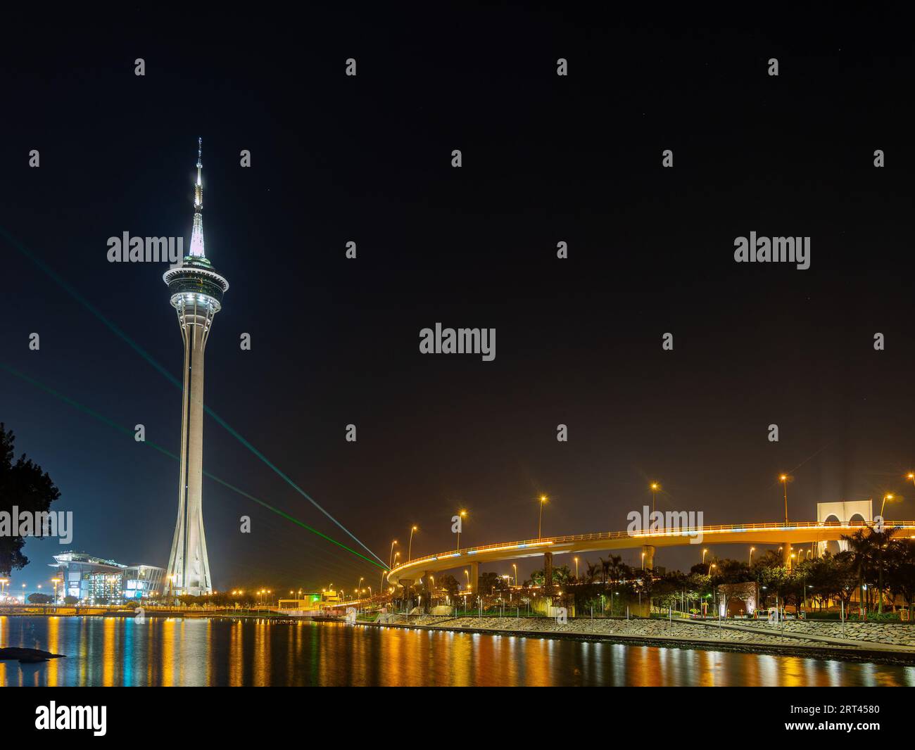 Night view of the Macau Tower at Macau Stock Photo - Alamy