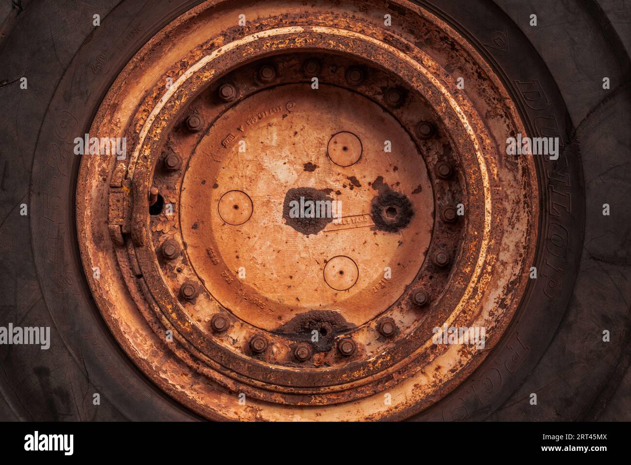 Full frame circular background texture of the huge rubber tire and ...