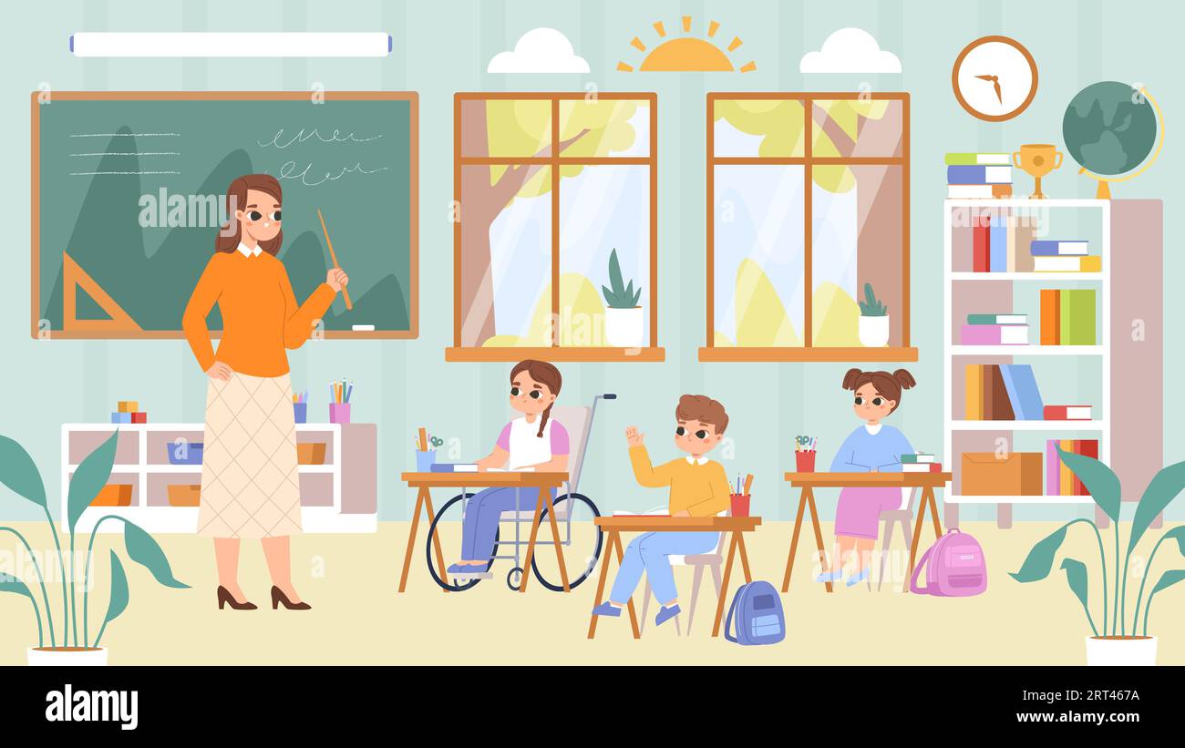 Inclusive studying in school. Disability child in wheelchair learning ...