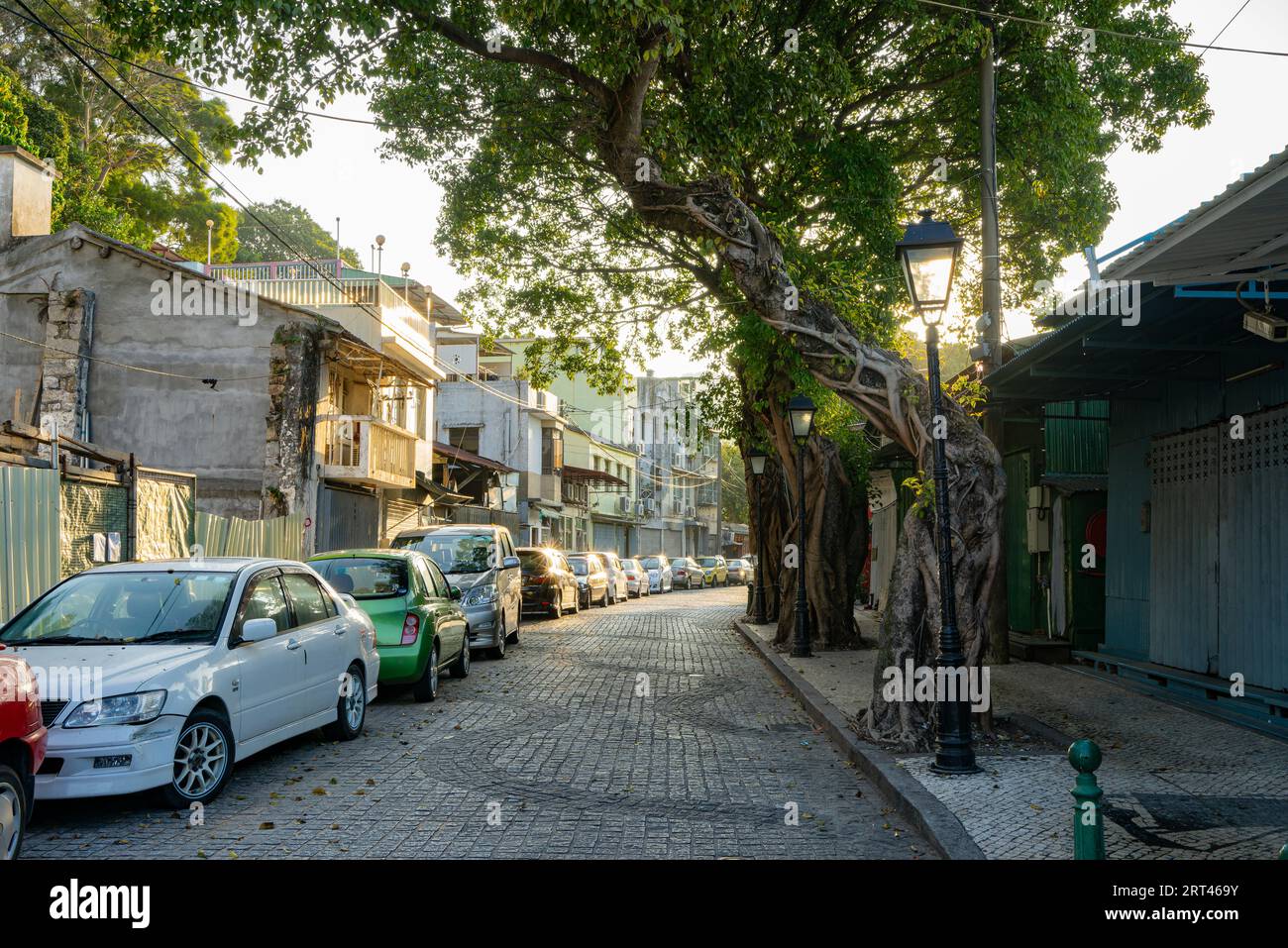 Macao, FEB 3 2014 - Sunny view of the cityscape of Coloane Village ...
