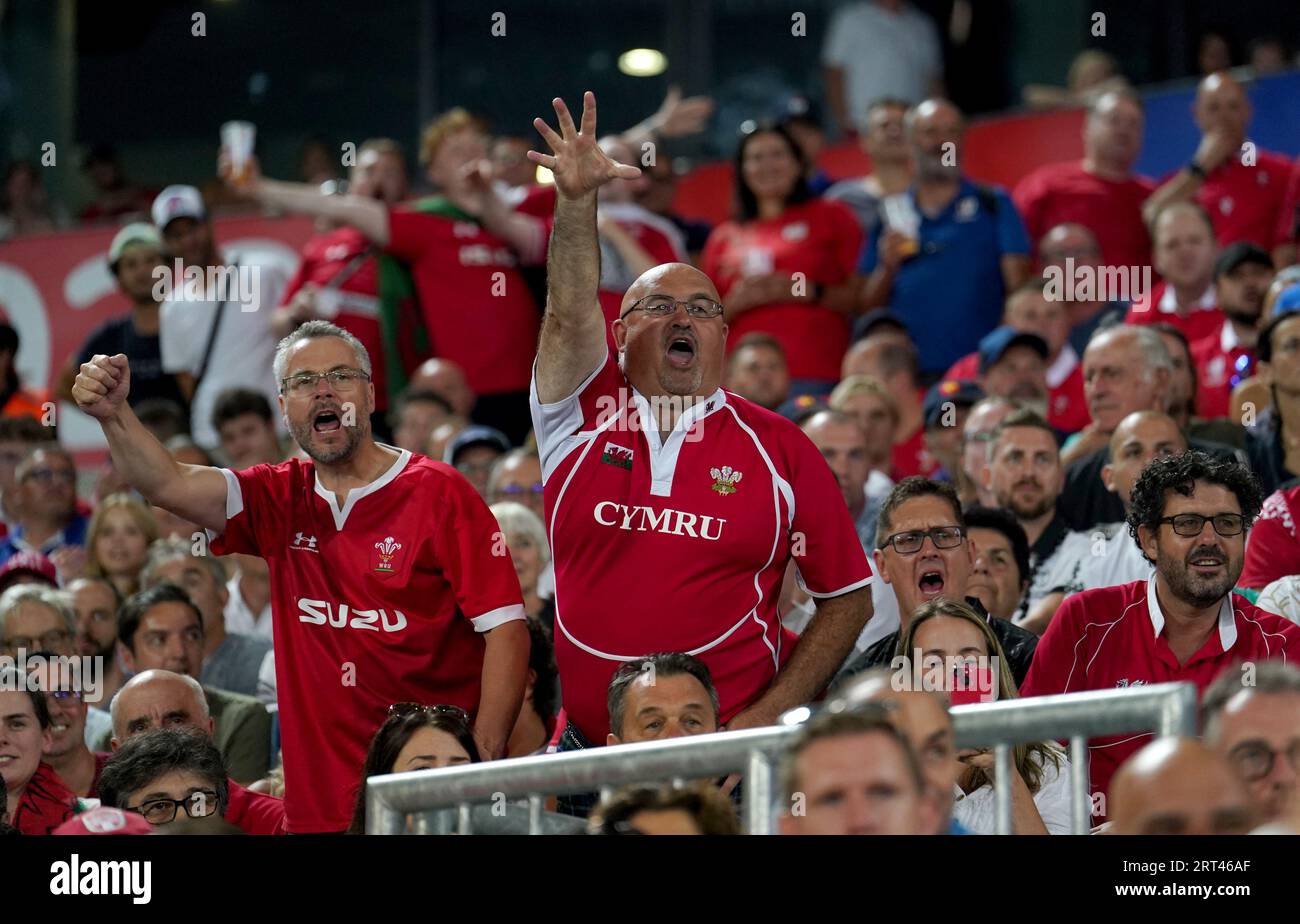 Wales fans in the stands during the 2023 Rugby World Cup Pool C match ...