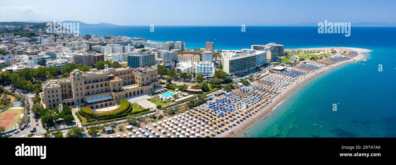 Aerial view of Elli beach on Rhodes island, Dodecanese, Greece, Europe ...