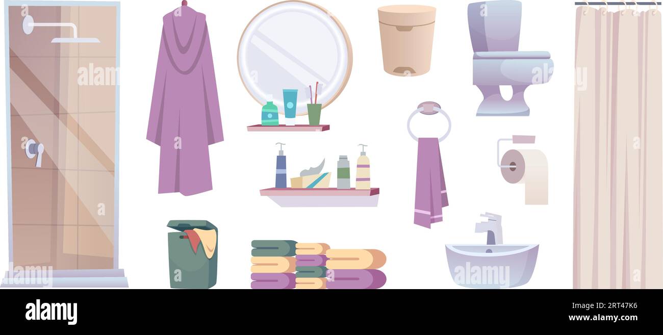 Bathroom items. Toilet hygiene elements shower sanitary equipment exact ...
