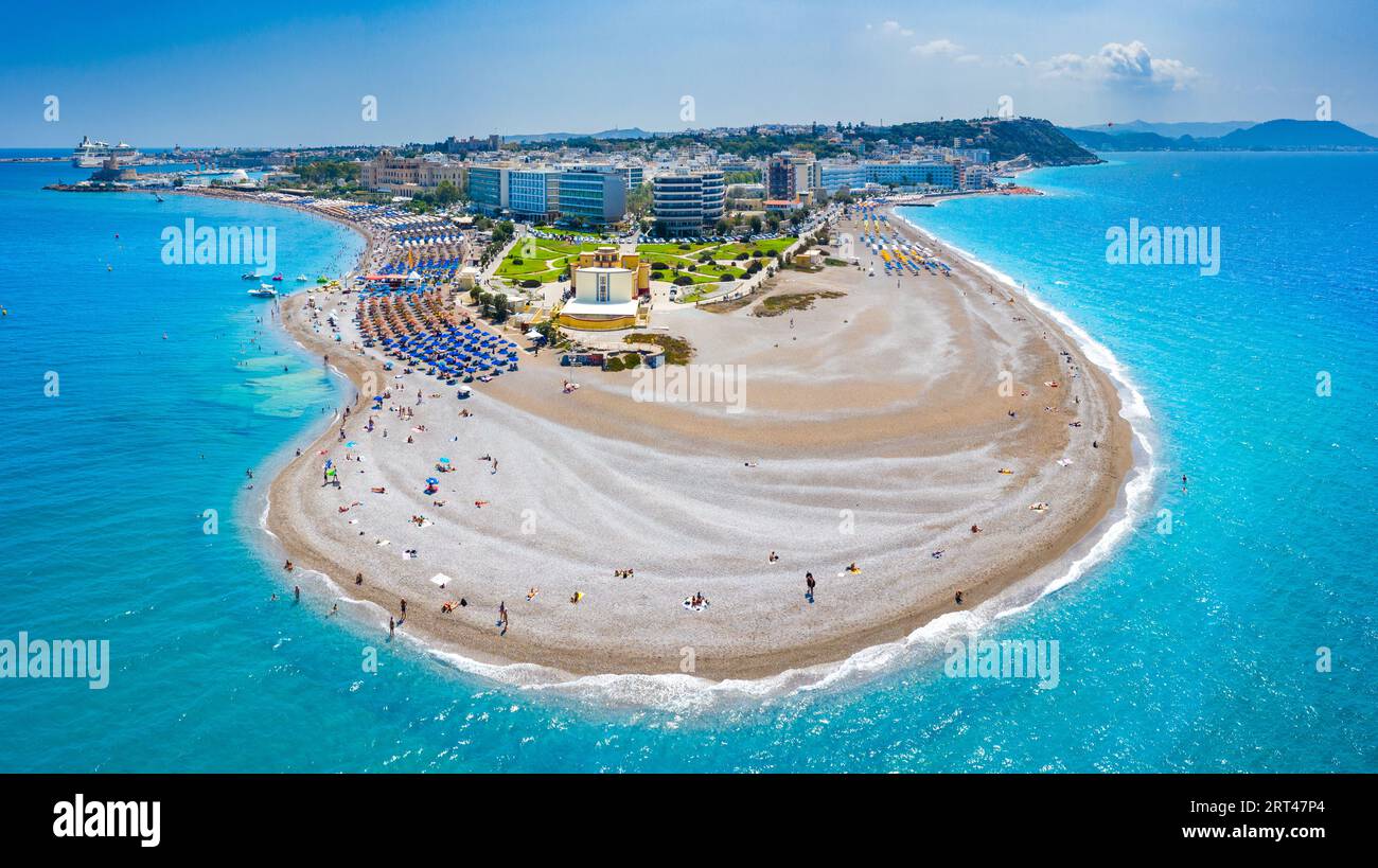 Aerial view of Elli beach on Rhodes island, Dodecanese, Greece, Europe ...