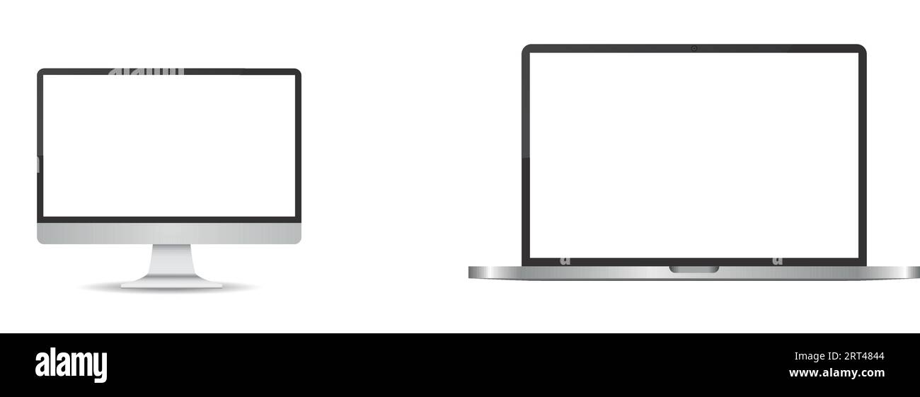 Realistic grey PC monitor mockup. Modern office device. 3D vector ...