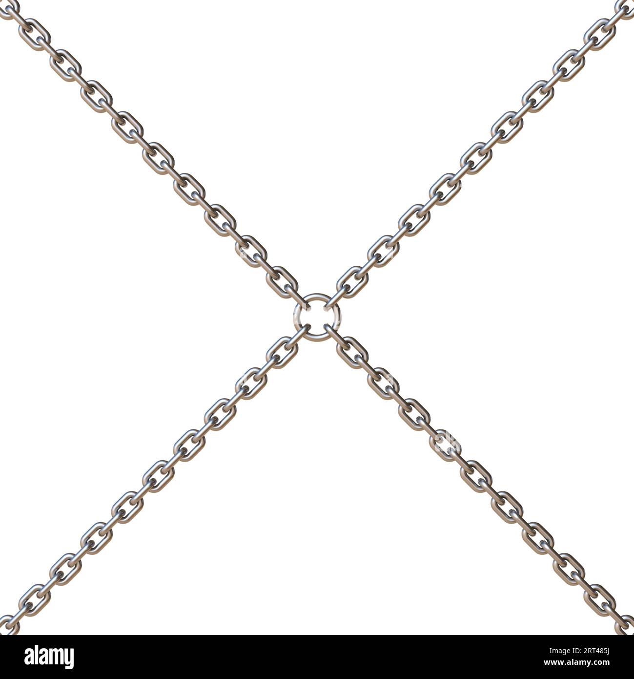 Two crossing steel chains 3D rendering illustration isolated on white ...