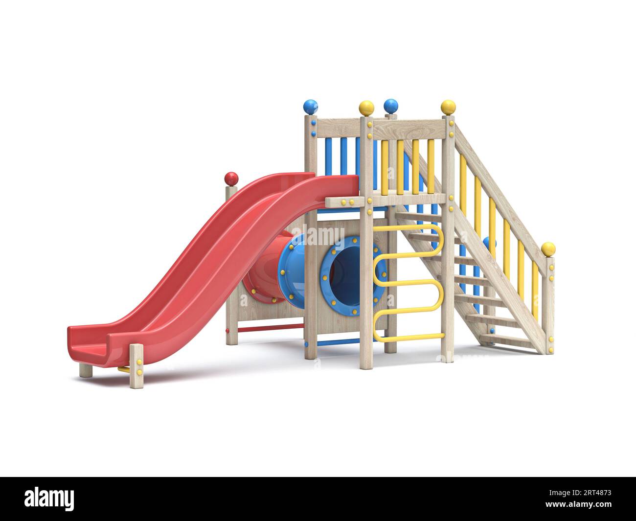 Children playground with tube and slide 3D rendering illustration ...