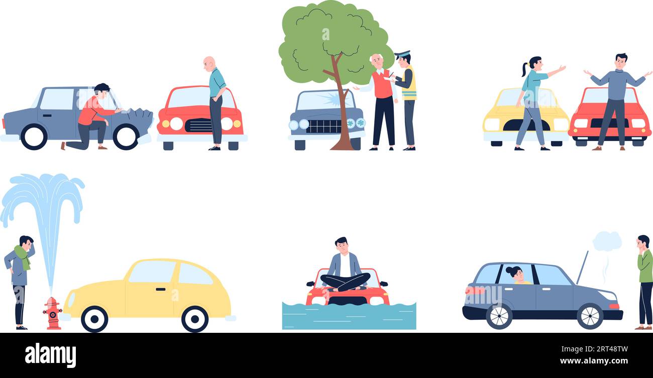 Car accident with person. Crash cars on road, problem traffic. Auto ...