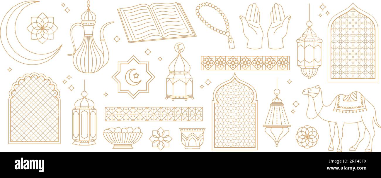 Arabic muslim element gold line. East arch, holiday ornate elements ...