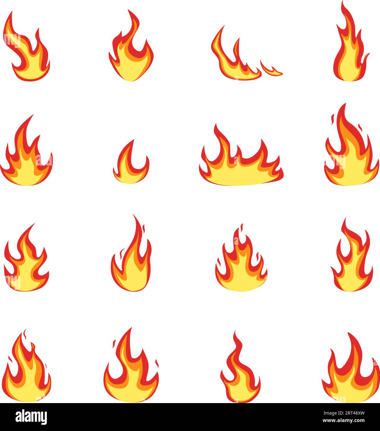 Cartoon wildfire flames icons. Fire blaze isolated elements, flame logo ...