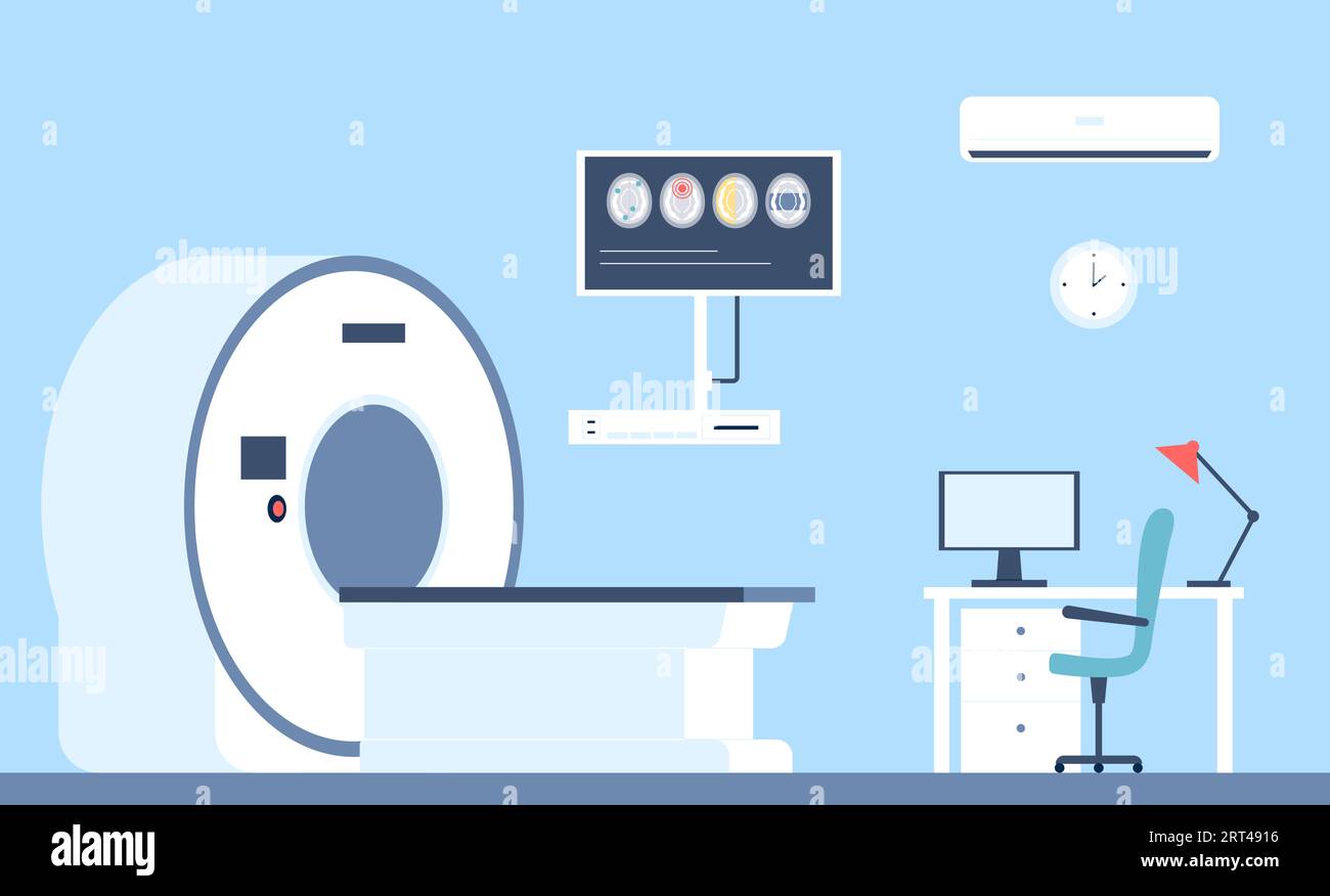 Mri clinic interior. Magnetic resonance imaging in hospital, scan brain ...