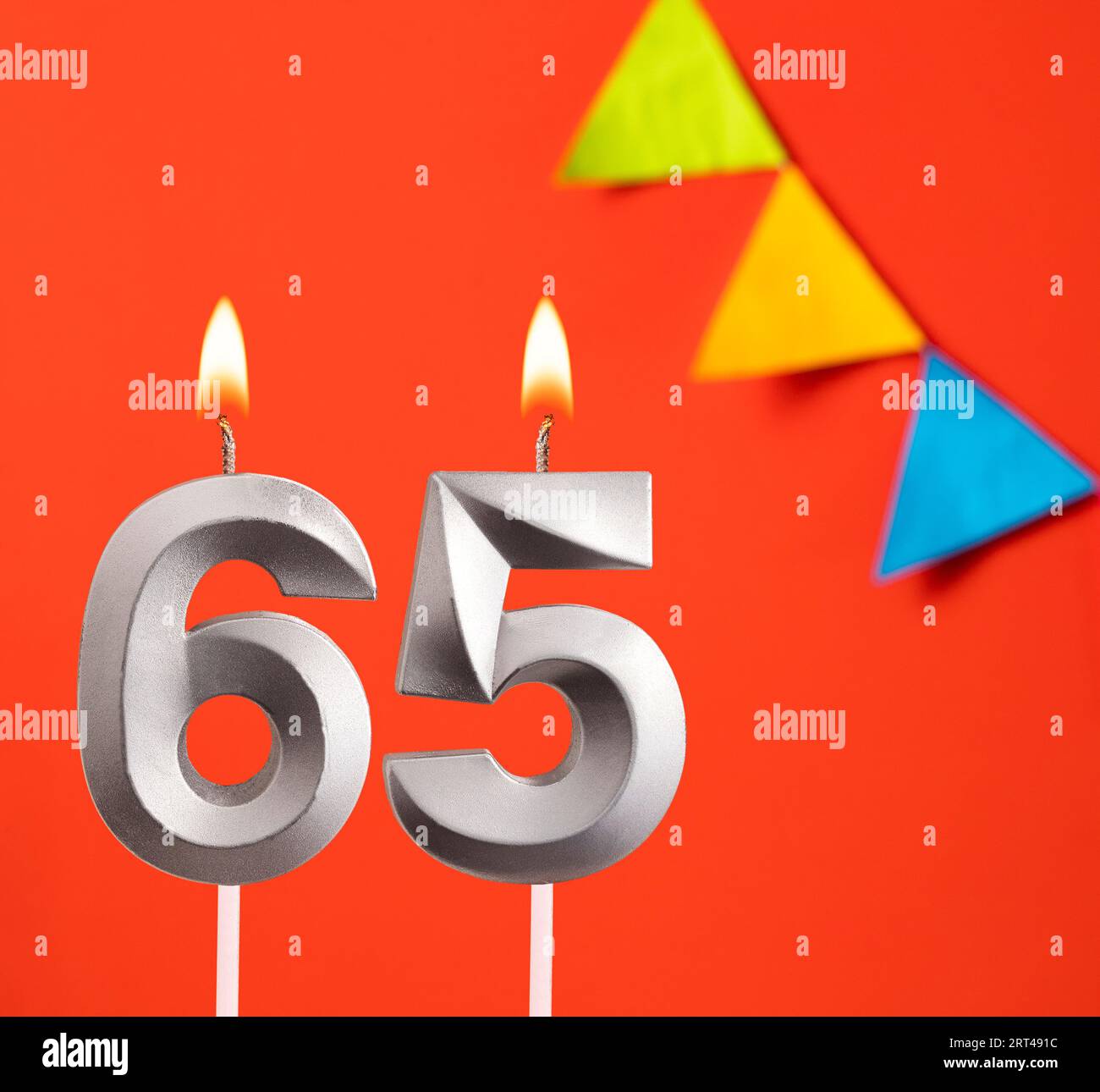 Birthday candle number 65 - Invitation card in orange background Stock ...