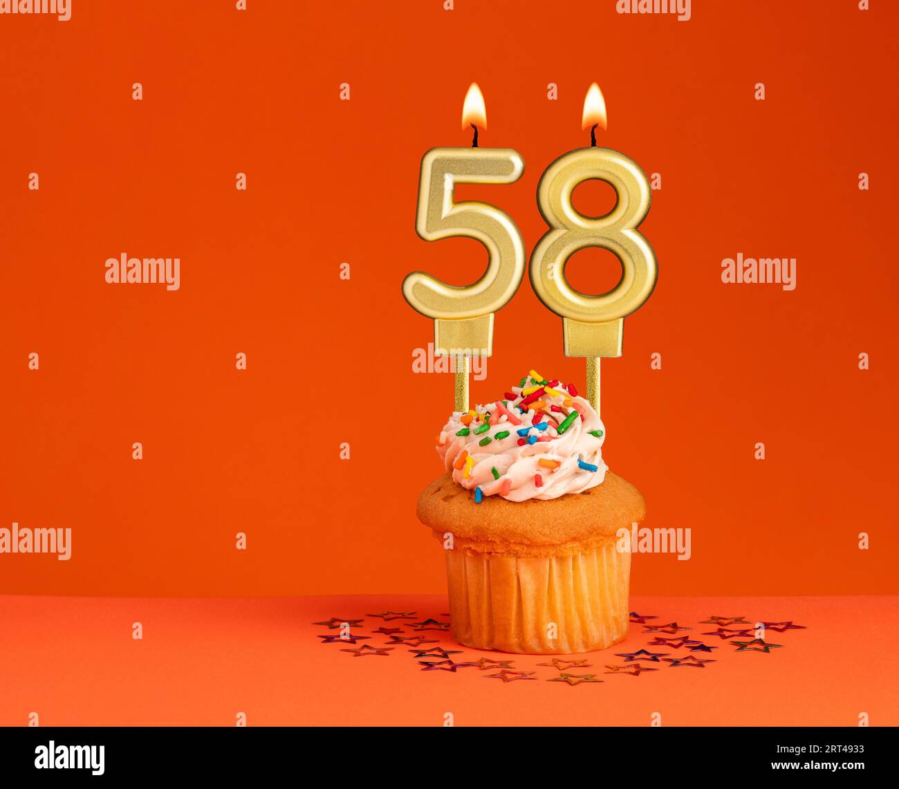 Birthday candle number 58 - Invitation card with orange background ...