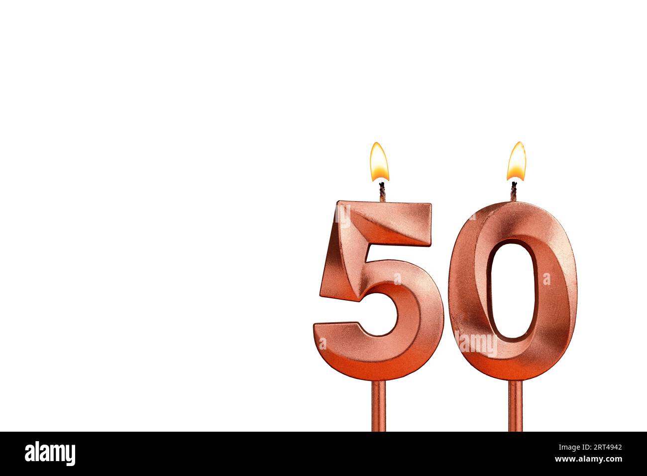 Burning candle number 50 for birthday on white background Stock Photo ...