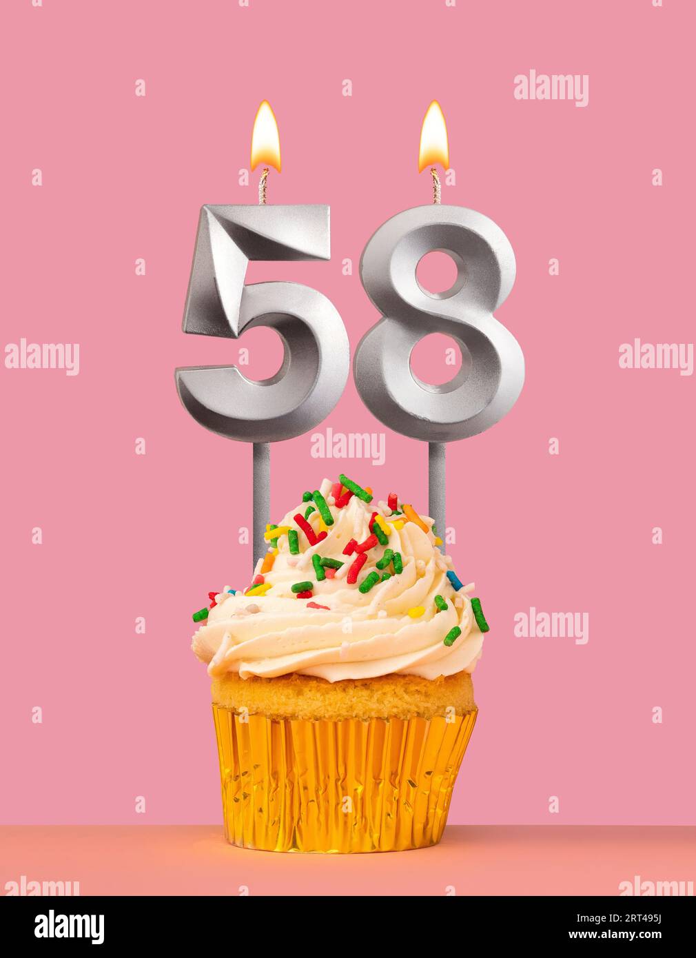 Number 58 candle with cupcake - Birthday card Stock Photo - Alamy