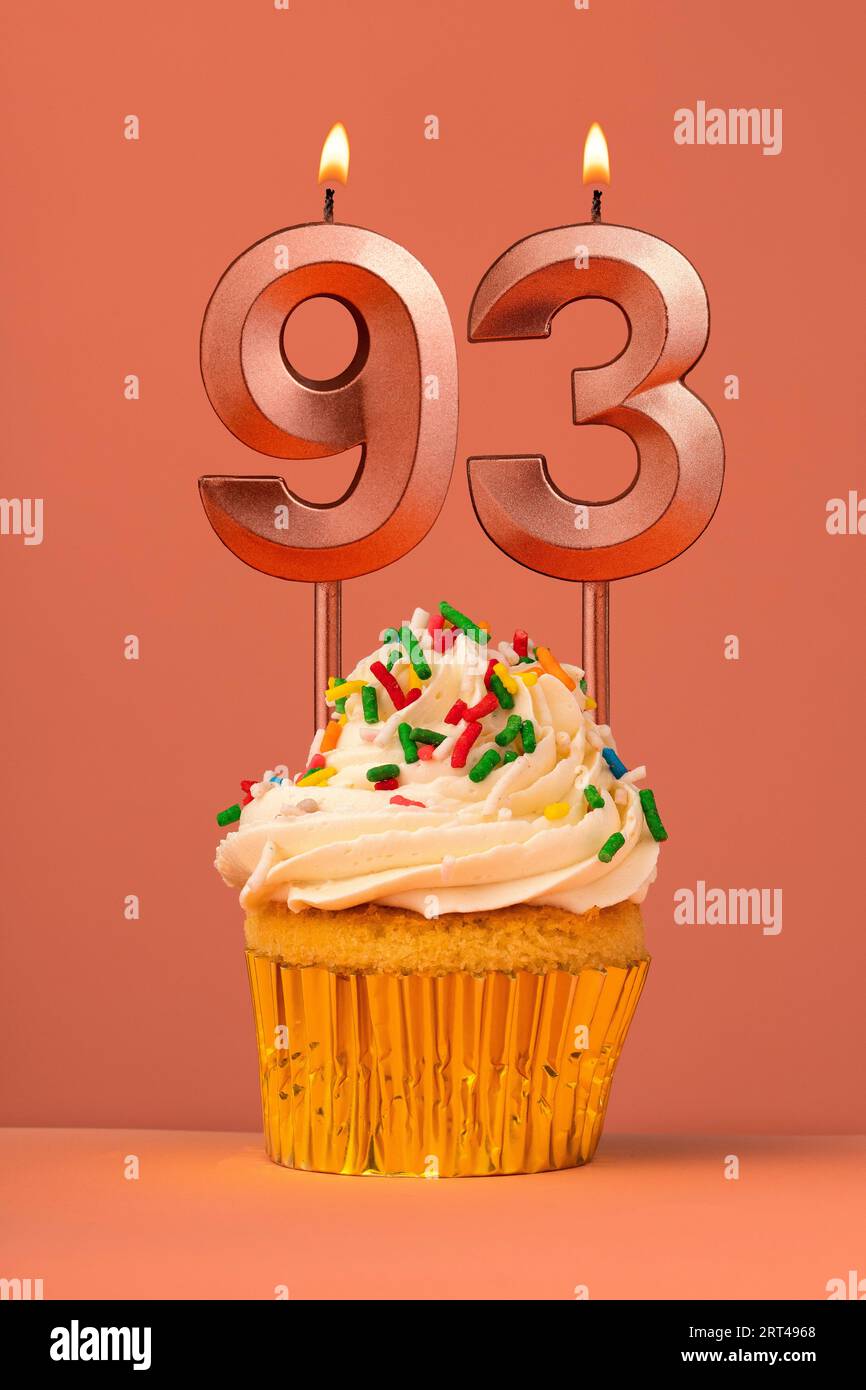 Birthday cake with candle number 93 - Coral fusion background Stock ...