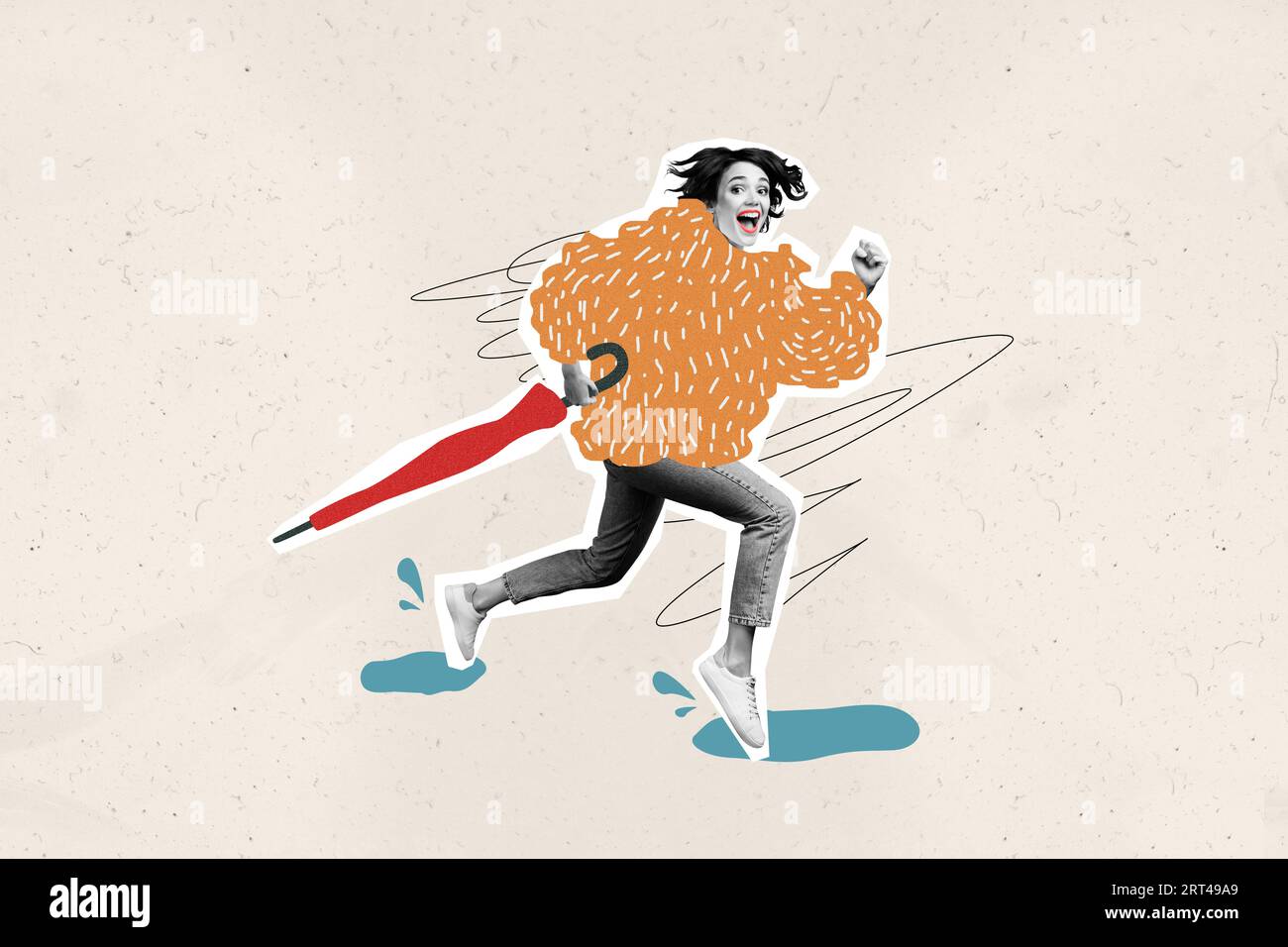 Creative composite artwork photo collage of positive impressed woman ...