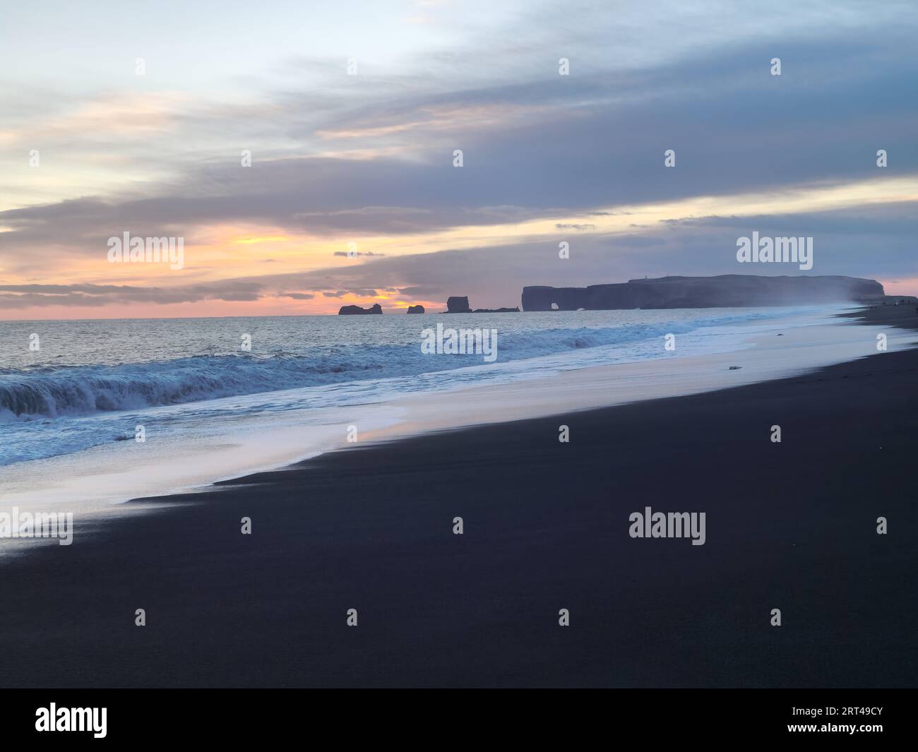 Icelandic black sand beach in north, beautiful ocean shoreline and ...