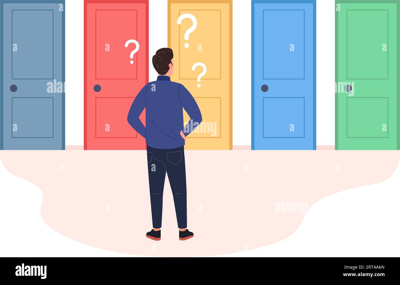 Choosing right door. Life way selection opportunity, lost man with ...