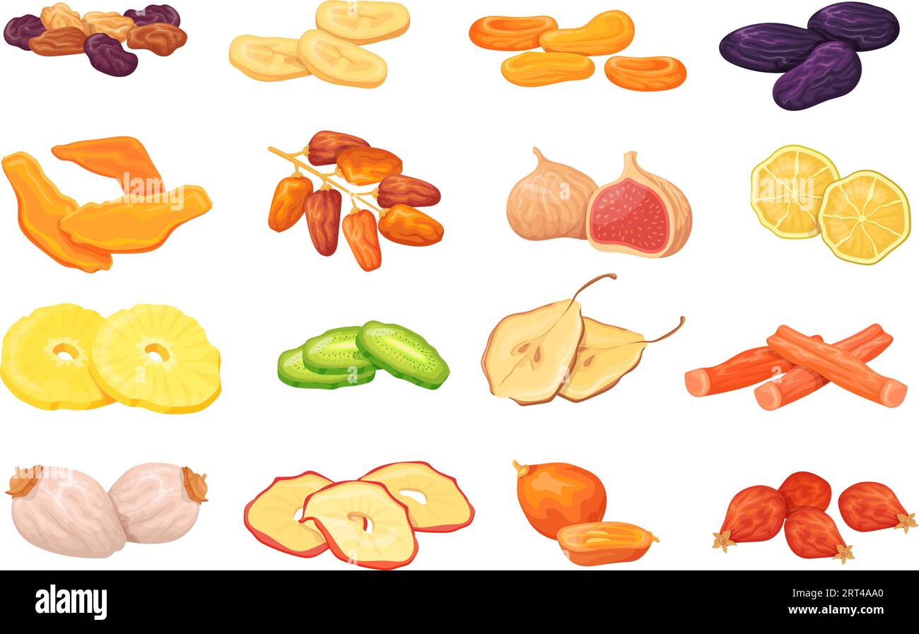 Cartoon dried fruits. Dry isolated raisin date fruit healthy food ...